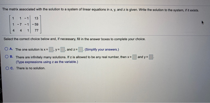 Solved The matrix associated with the solution to a system | Chegg.com