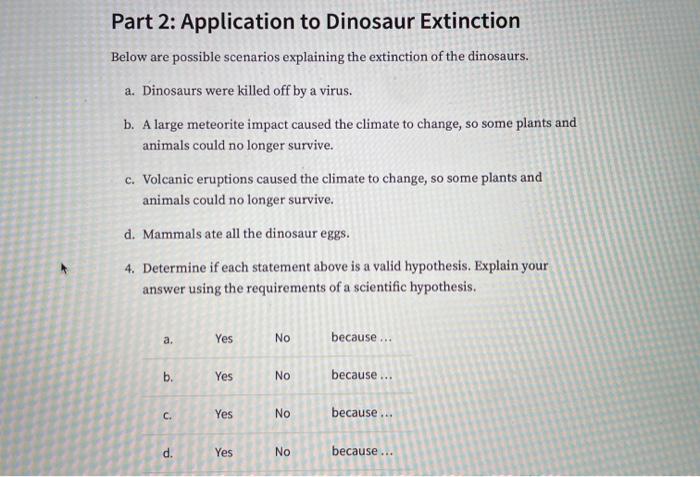 Solved Part 2: Application to Dinosaur Extinction Below are | Chegg.com