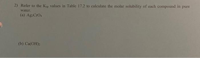 Solved 2) Refer to the Ksp values in Table 17.2 to calculate | Chegg.com