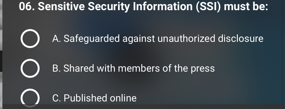 Solved Sensitive Security Information (SSI) ﻿must be:A. | Chegg.com