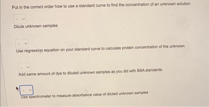 Solved Put in the correct order how to use a standard curve | Chegg.com
