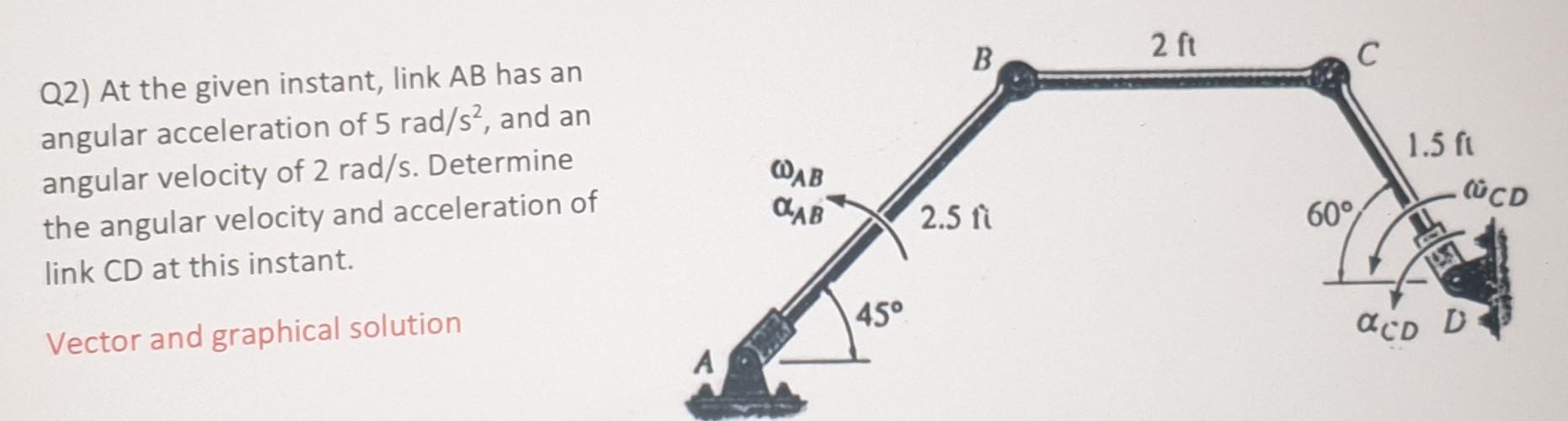 Solved В. 2 ft C 1.5 ft Q2) At the given instant, link AB | Chegg.com