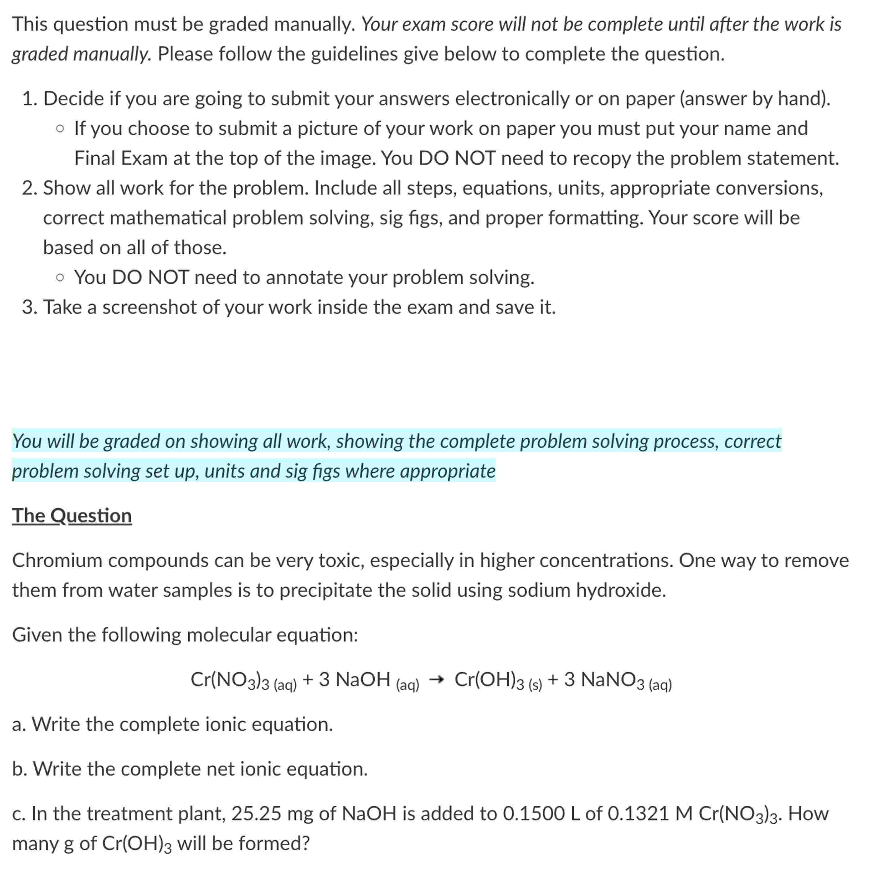 Solved This question must be graded manually. Your exam | Chegg.com