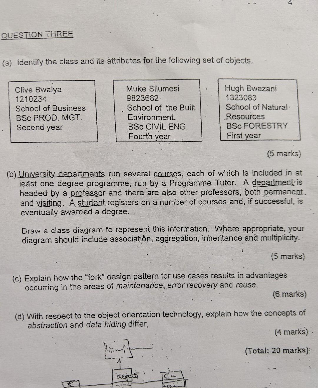 Solved (a) Identify the class and its attributes for the | Chegg.com