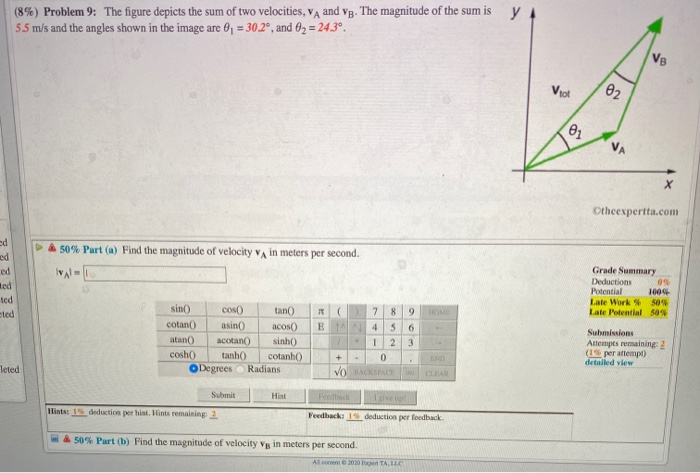 Solved y (8%) Problem 9: The figure depicts the sum of two | Chegg.com