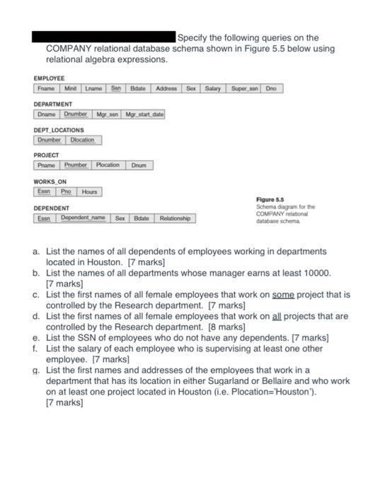 Solved Specify the following queries on the COMPANY | Chegg.com