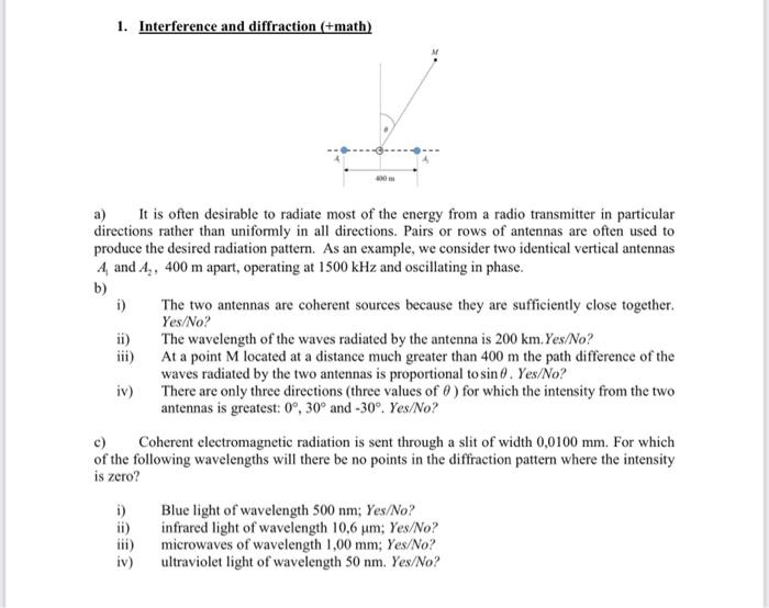 Solved 1. Interference and diffraction (+math) It is often | Chegg.com
