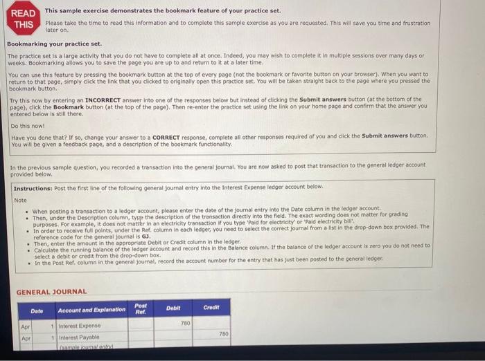 This sample exercise demonstrates the bookmark | Chegg.com