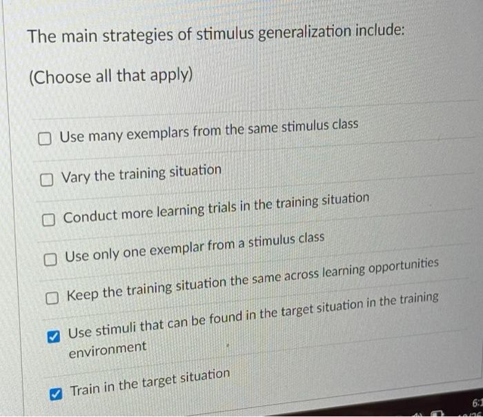 Solved The main strategies of stimulus generalization | Chegg.com