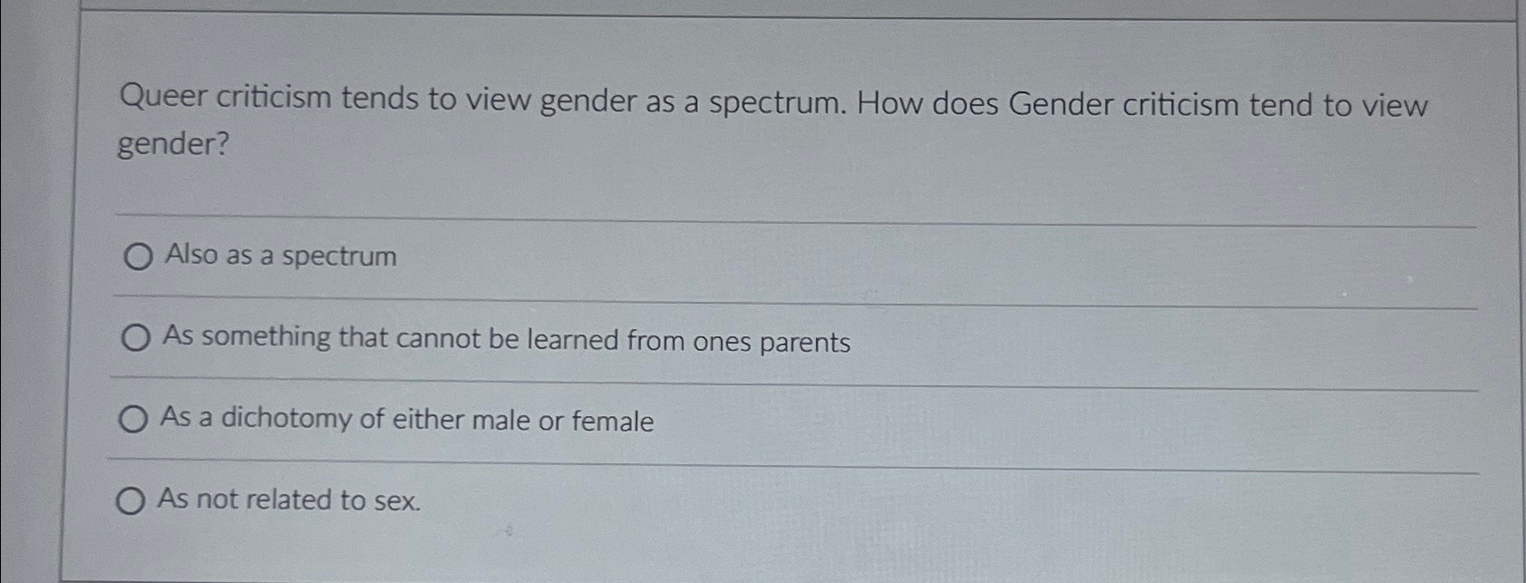 Solved Queer criticism tends to view gender as a spectrum. | Chegg.com