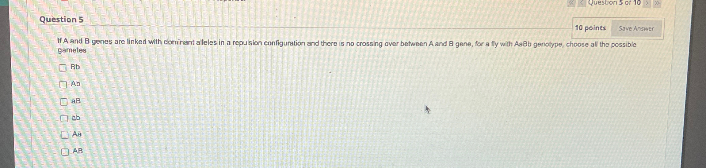 Solved Question 510 pointsIf A and B genes are linked with | Chegg.com Solved Question 510 pointsIf A and B genes are linked with | Chegg.com