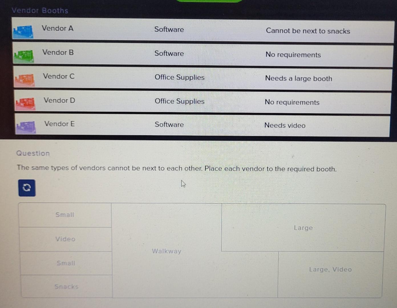 Solved The same types of vendors cannot be next to each | Chegg.com