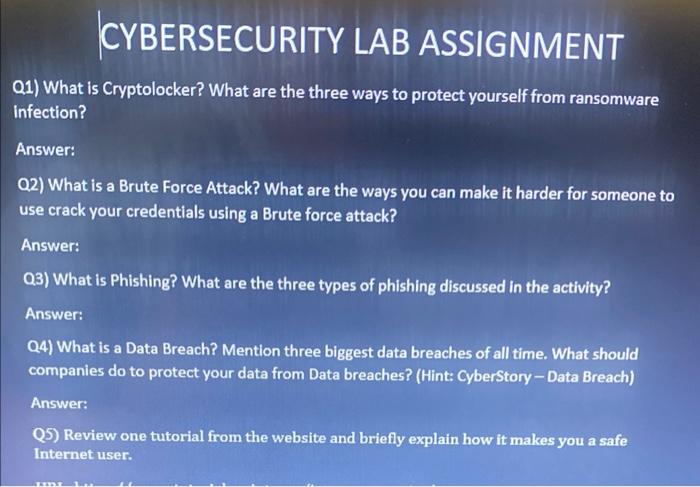 Solved Cybersecurity Lab Assignment Q1 What Is