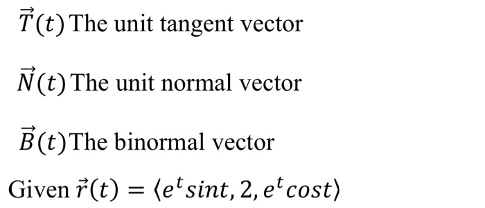 Solved † (t) The unit tangent vector Ñ(t) The unit normal | Chegg.com