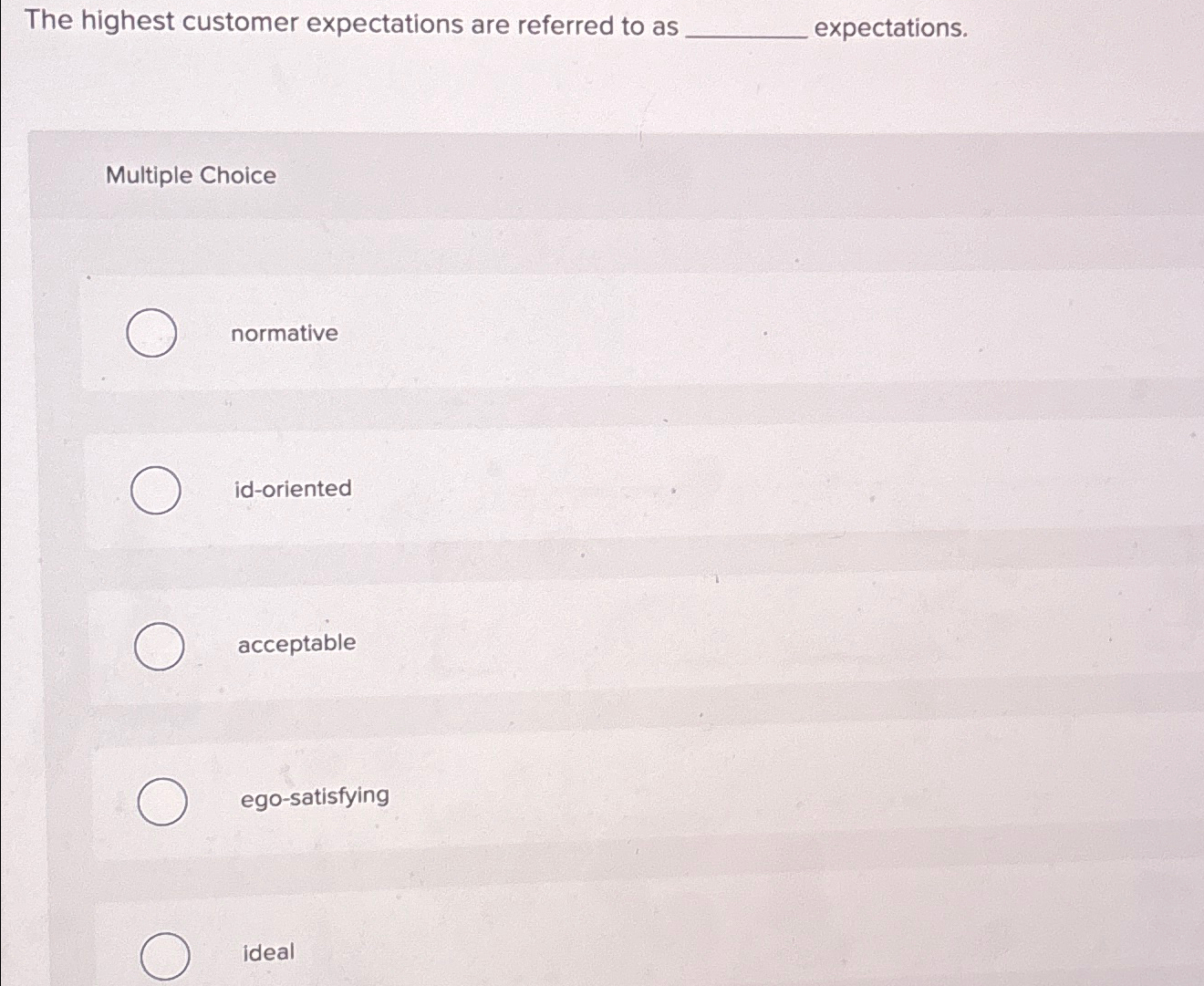 Solved The highest customer expectations are referred to | Chegg.com