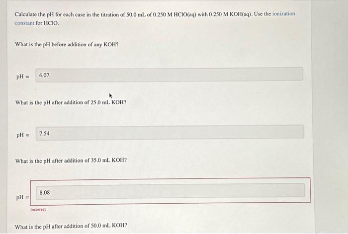 Solved Calculate the pH for each case in the titration of | Chegg.com