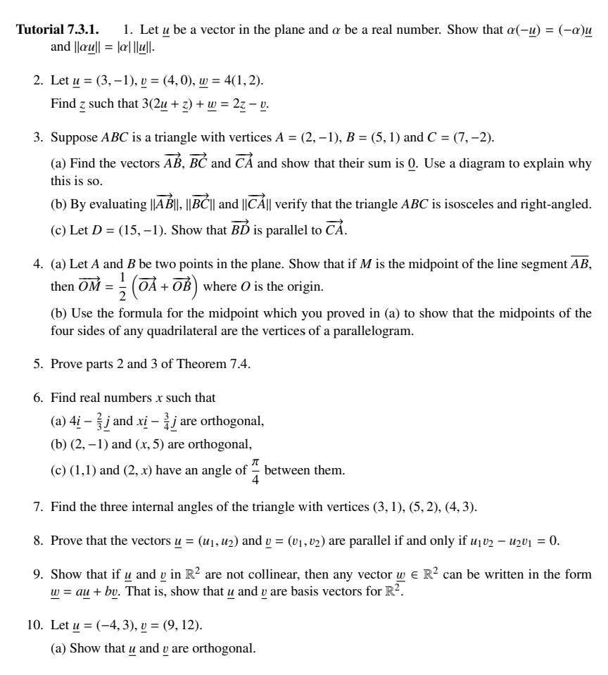 Solved Tutorial 7.3.1. 1. Let u be a vector in the plane and | Chegg.com