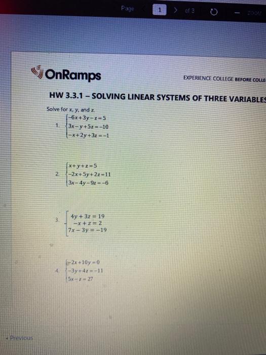 Solved Page OnRamps EXPERIENCE COLLEGE BEFORE COLLE HW 3.3.1 | Chegg.com