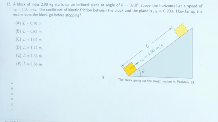 Solved 13. A block of mass 2.00 kg starts up an inclined | Chegg.com