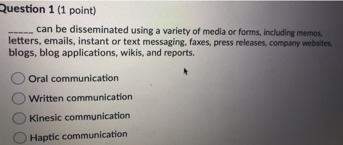 Solved Question 1 (1 point) can be disseminated using a | Chegg.com