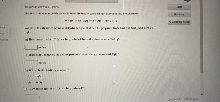 Solved Be sure to answer all parts. Hint Metal hydrides | Chegg.com