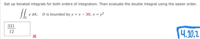 Solved Set Up Iterated Integrals For Both Orders Of