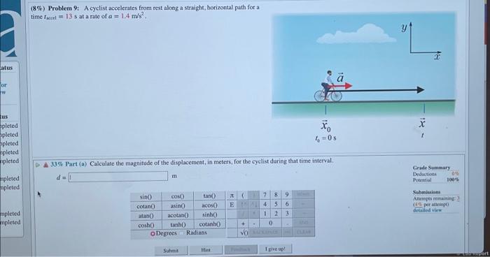 Solved 8 Problem 9 A Cyclist Accelerates From Rest