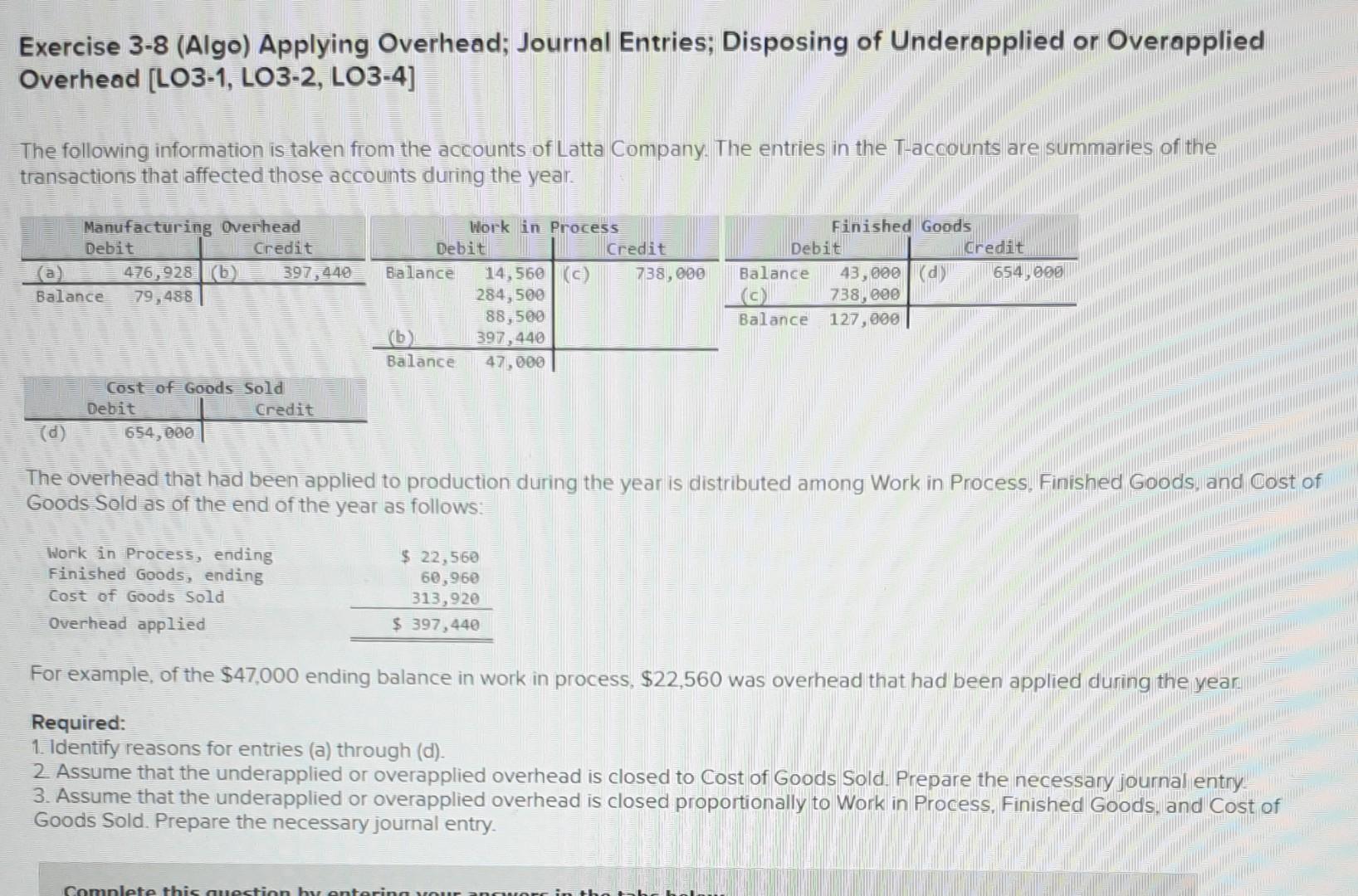 Solved Exercise 3-8 (Algo) Applying Overhead; Journal | Chegg.com