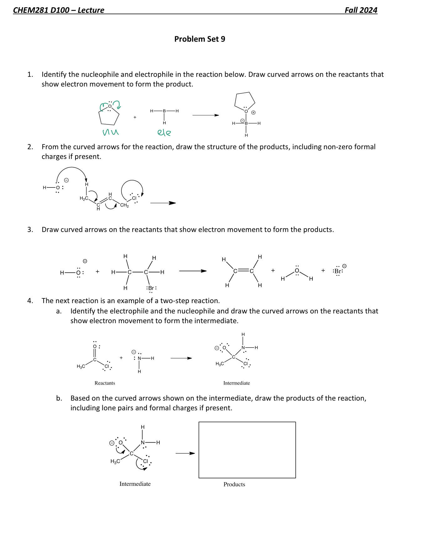 Solved CHEM281 ﻿D100-LectureFall 2024Problem Set 9Identify | Chegg.com