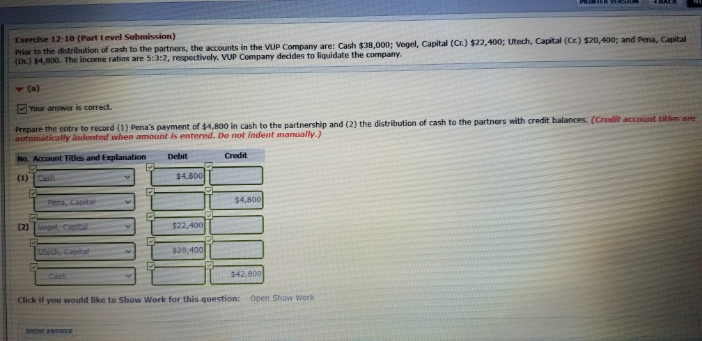 Solved PRINTER VERSION Exercise 12-10 (Part Level | Chegg.com
