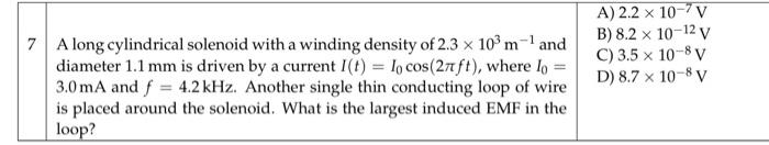 7 A Long Cylindrical Solenoid With A Winding Density