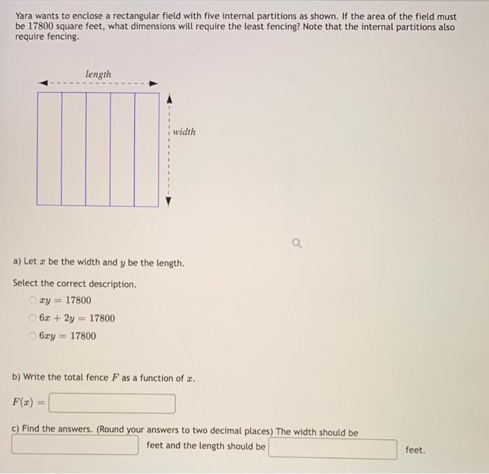 Solved Yara wants to enclose a rectangular field with five | Chegg.com