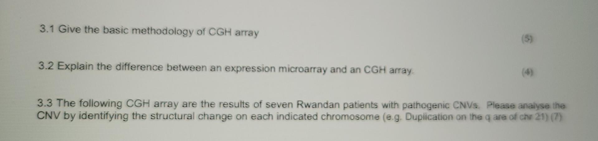 Solved 3.1 Give the basic methodology of CGH array 3.2 | Chegg.com