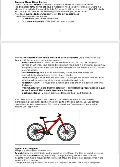 Complex Shape Class: Bicycle Code a class called | Chegg.com