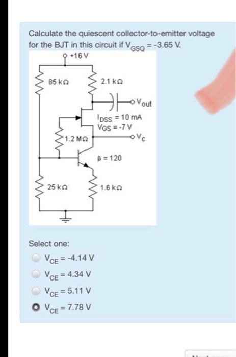 Solved Calculate the quiescent collector-to-emitter voltage | Chegg.com