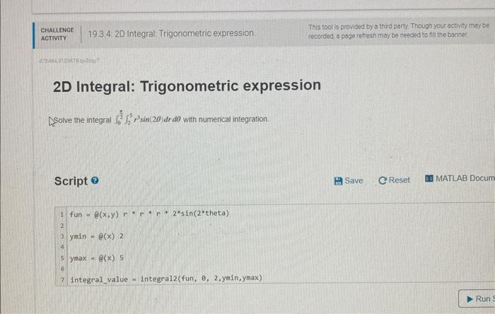 Solved 2D Integral: Trigonometric expression S Solve the | Chegg.com