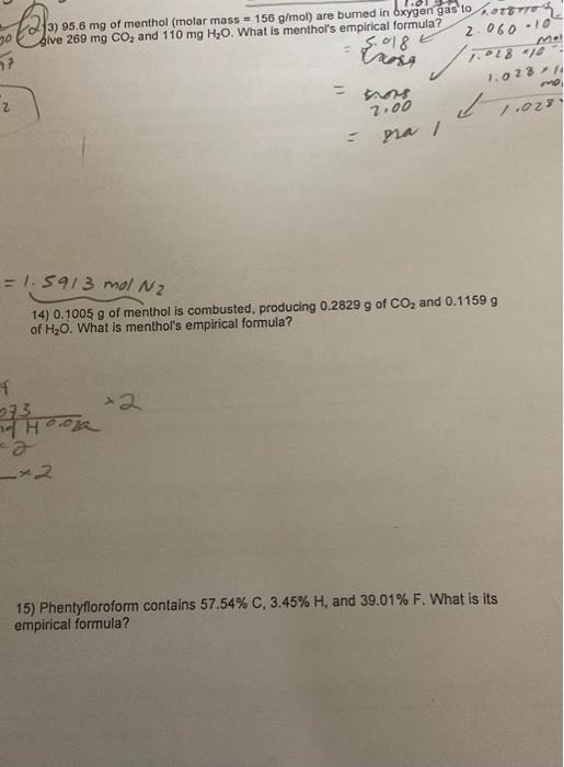 Solved 20 €21.00 3) 95.6 mg of menthol (molar mass = 156 | Chegg.com