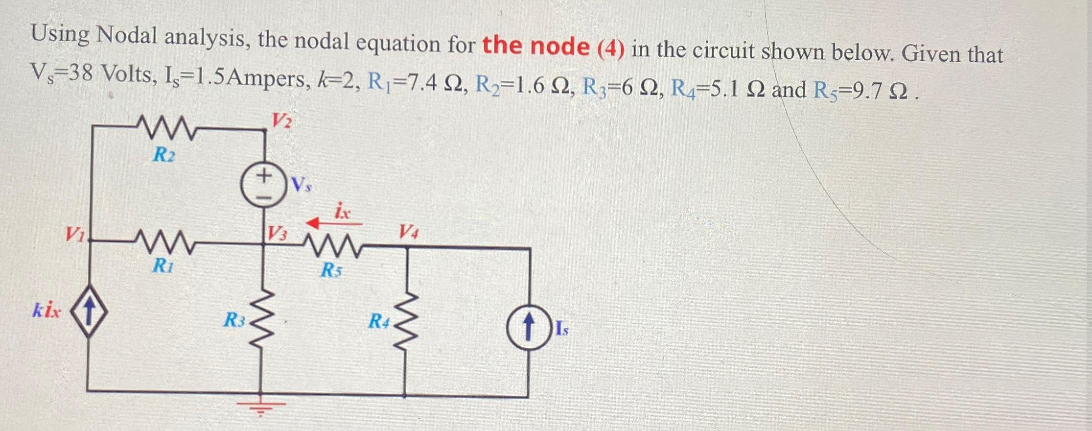 Solved Using Nodal analysis, the nodal equation for the node | Chegg.com