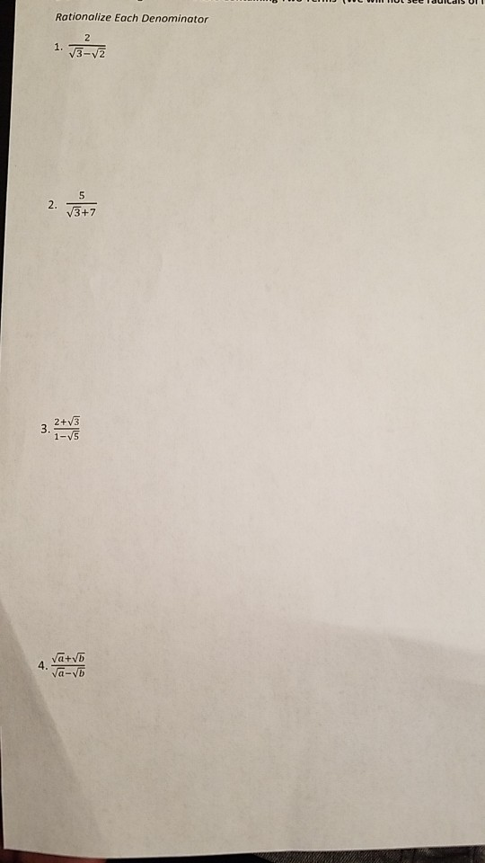 Solved (a) Rationalizing denominators containing one term. | Chegg.com