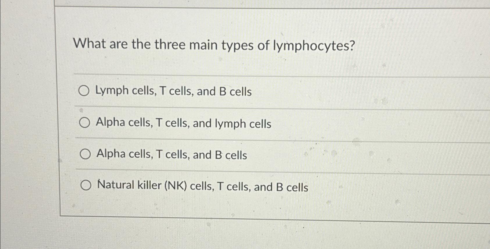 Solved What are the three main types of lymphocytes?Lymph | Chegg.com