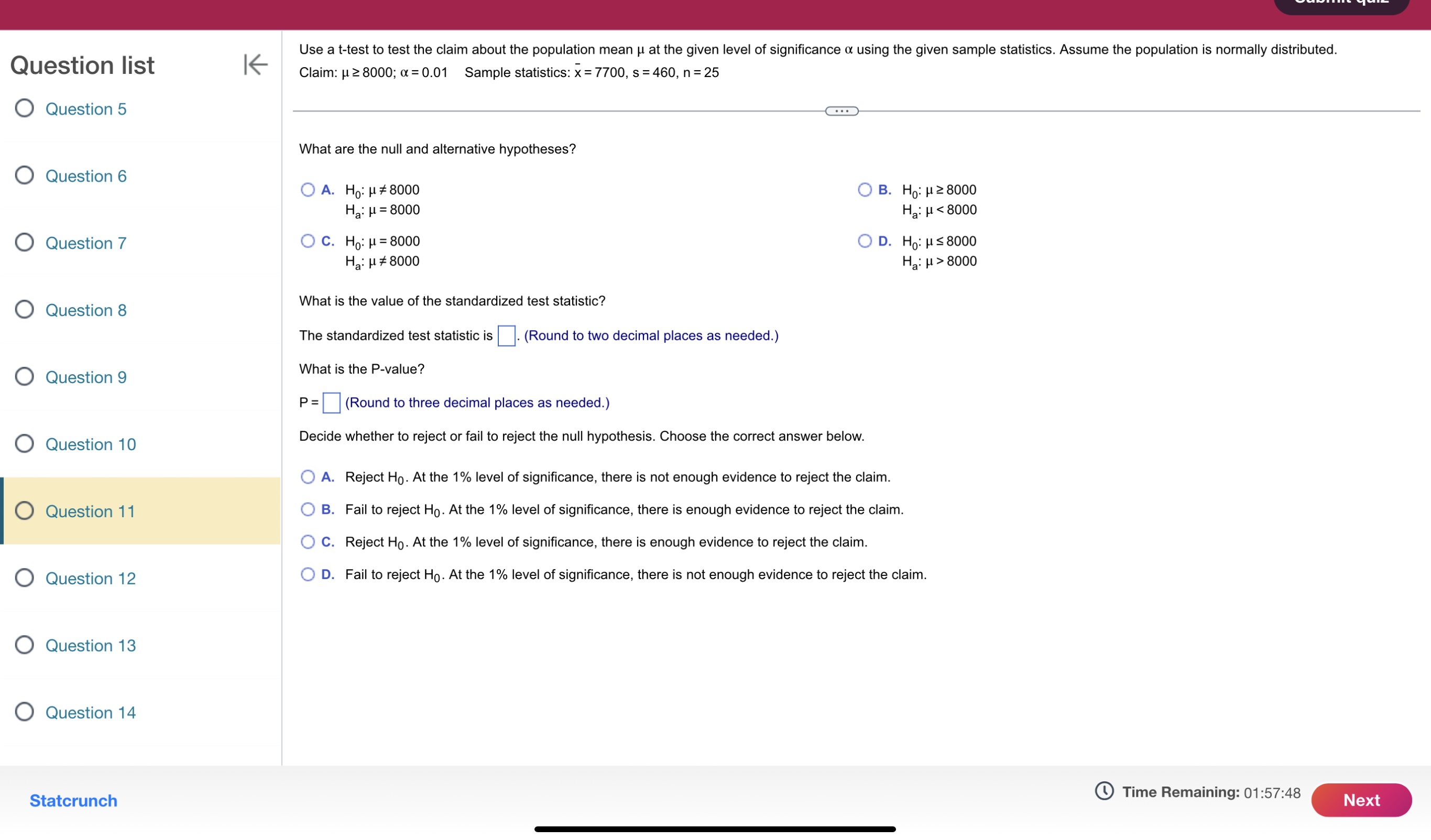 Use a t-test to test the claim about the population | Chegg.com