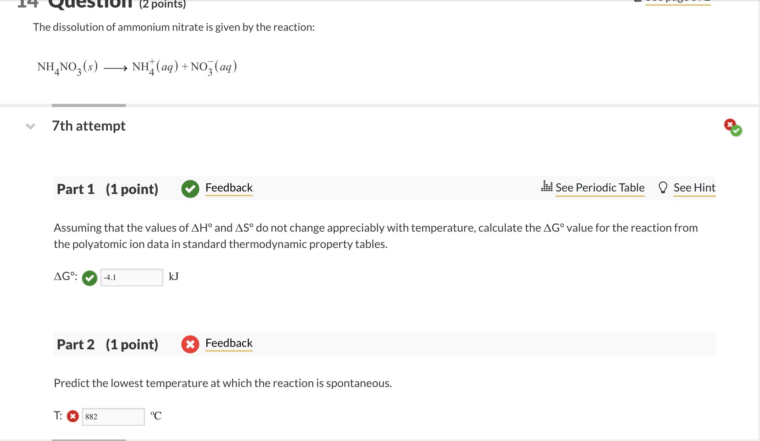 Solved The dissolution of ammonium nitrate is given by the | Chegg.com