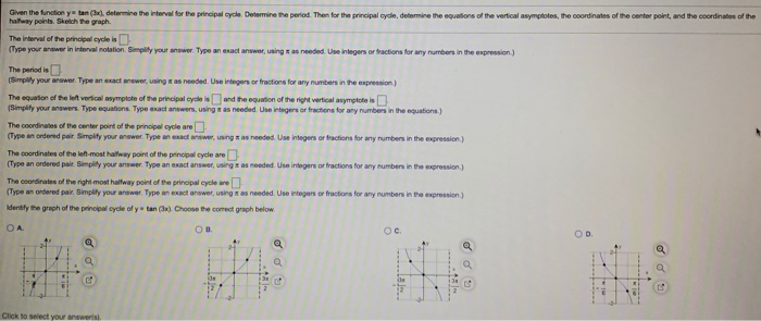 Solved Given the function y tan (3)l, determine the interval | Chegg.com