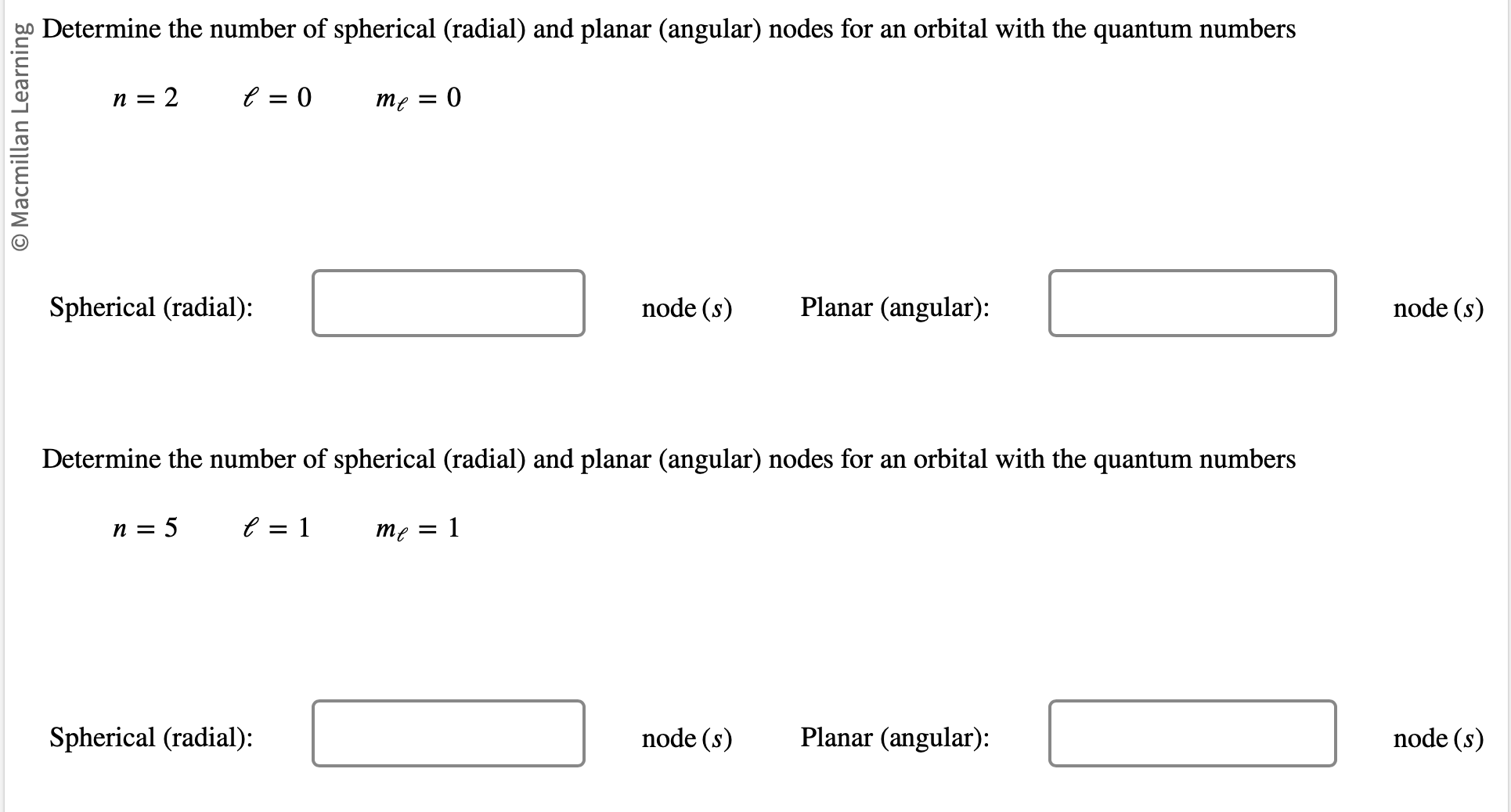 Solved Determine the number of ﻿spherical (radial) ﻿and | Chegg.com