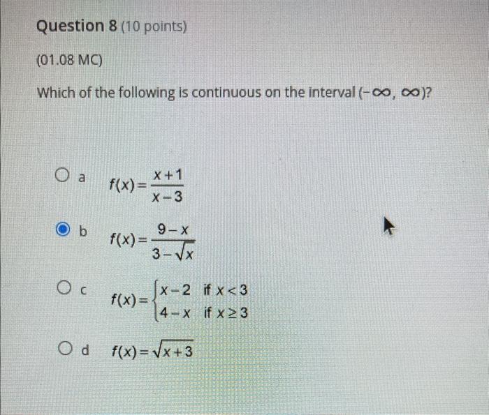 Solved Question 8 (10 points) (01.08 MC) Which of the | Chegg.com