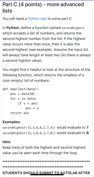 Solved Part C (4 points) - more advanced lists You will need | Chegg.com