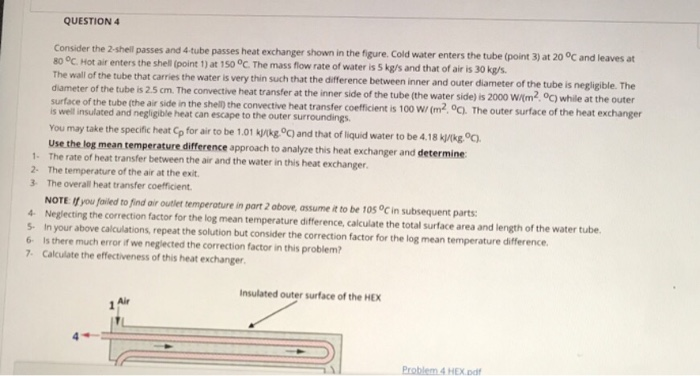 Solved QUESTION 4 Consider the 2-shell passes and 4 tube | Chegg.com