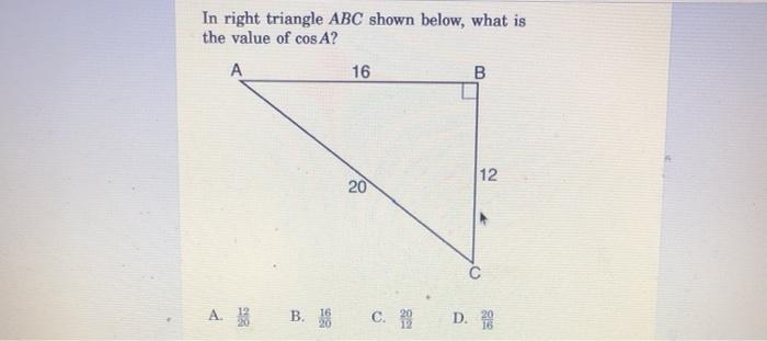 Solved In right triangle ABC shown below, what is the value | Chegg.com