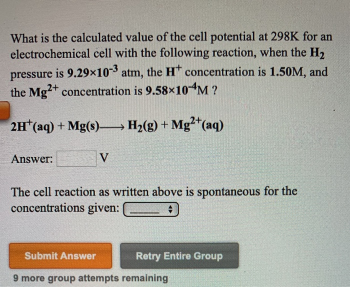 Solved What is the calculated value of the cell potential at | Chegg.com