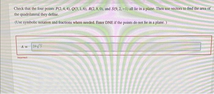 Solved Check that the four points | Chegg.com